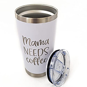 Mama Needs Coffee Tumbler for Women, Funny Coffee Mug for Mom, 20oz Stainless Steel Travel Mug with Lid