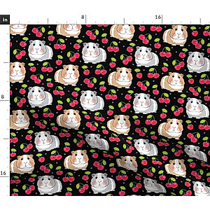 Spoonflower Fabric - Guinea Pigs Black Pig Summer Fruit Red Cute Printed on Petal Signature Cotton Fabric Fat Quarter - Sewing Quilting Apparel Crafts Decor