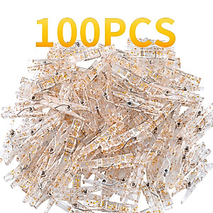 100 Pieces Clear Plastic Utility Paper Clip, Photo Paper Peg Pin, Clothes Line Clips, Craft Clips, 3.5 x 0.5cm x 0.7cm (Gold Glittered)