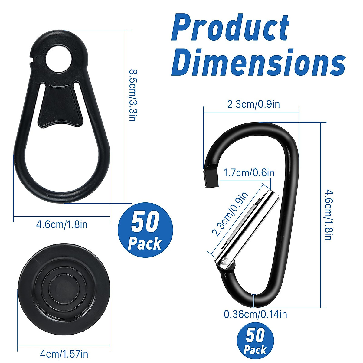 Akamino 100 Pcs Tarp Clips with Carabiner, 50 Movable Tarp Grabbers Tent Clips and 50 D Shape Buckle,Tarp Grabbers Movable Tarp Clips for Outdoor Camping Car Tent Awning Banner Swimming Pool Covers