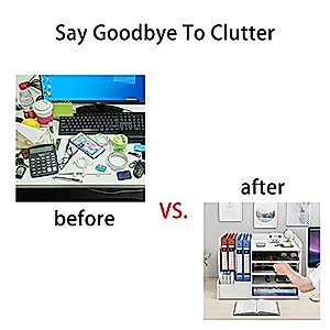 Desk Organizer With File Organizer, 4 Trays Organizer With Drawer And Pen Holder,Office Supplies Desk Organizers And Storage With Magazine Holder For Office Organization Teacher Supplies Desk Accessories & Workspace Organizers folder organizer