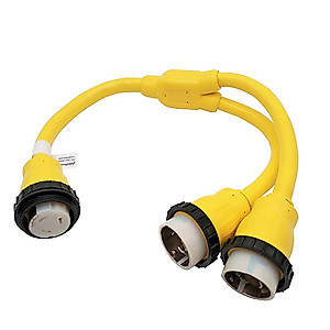 Parkworld 60257 Marine Shore Power 50 AMP Splitter. NEMA (2) SS1-50P Male 125V Plugs Combiner to (1) SS2-50R Female 250V Connector