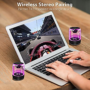 MEGATEK Dual T4-Pro IPX5 Waterproof Portable Bluetooth Speakers with Cool LED Lights & Wireless Stereo Pairing, 12 Watts Loud 360° HD Sound & Rich Bass, Small Speaker Set for Outdoor, Shower, & Pool
