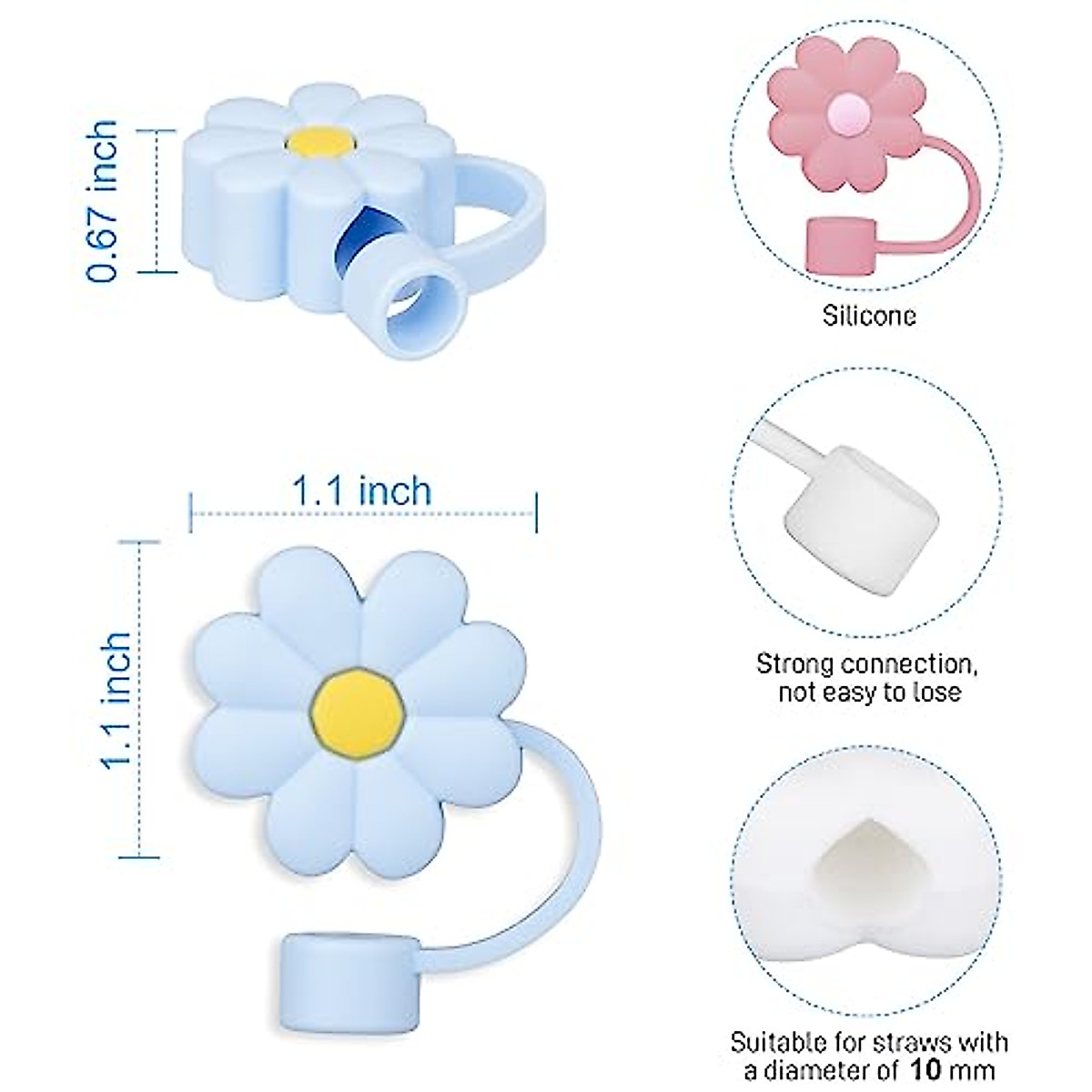 8 Pack Compatible with Stanley 30&40 Oz Tumbler, 10mm Flower Straw Covers Cap, Cute Silicone Straw Covers, Straw Protectors, Various Shapes Soft Silicone Straw Lids for 10mm Straws
