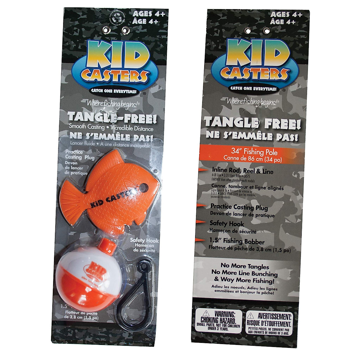 Kid Casters Black/Orange Camo No Tangle Fishing Combo with Bobber, Practice Casting Plug