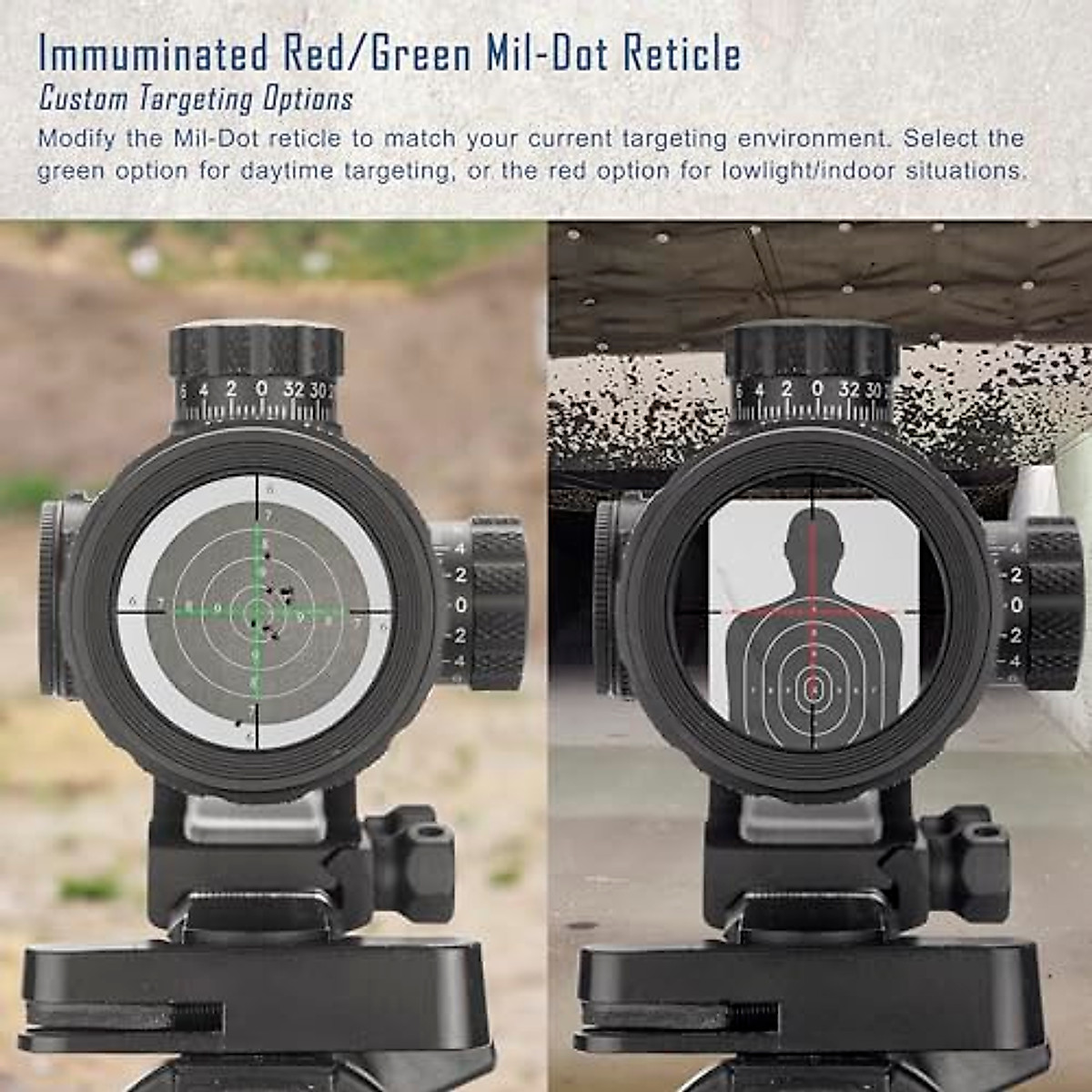 Barska Compact Rifle Scope Red/Green Illuminated Mil-Dot Reticle with Cantilever Rings - 1-4x28