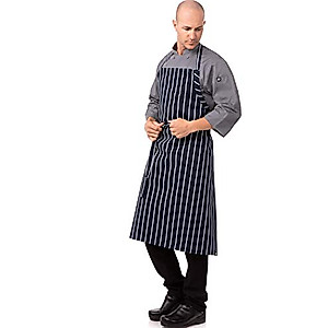 Chef Works Unisex English Chef Apron, Navy W/ Chalk Stripe, One Size