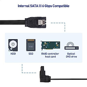 Cable Matters 3-Pack 6 Gbps Right Angle SATA Cables - 18 Inches, 90 Degree SATA 3 Cable for SSD & HDD, Black