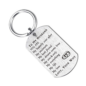 CPLJW Husband Keychain Gifts from Wife - Husband Birthday Anniversary Christmas Idea Engraved Keychain Gifts