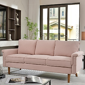 ovios Modern Corduroy Couch with Cloud Cushion,Comfy 3 Seater Sofa with Deep Seat,Comfortable Small Sofas for Small Space Living Room Bedroom Office Apartment (Pink)
