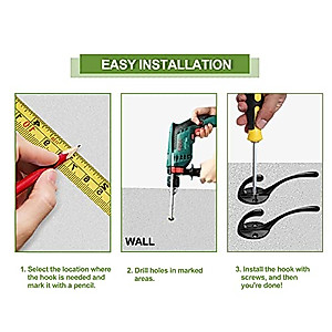 Bonsicoky 4 PCS Farmhouse Wall Mounted Coat Hooks, Decorative Heavy Duty Double-Hook Wall Hooks with Screws for Coats Bags Hats Towels - Black