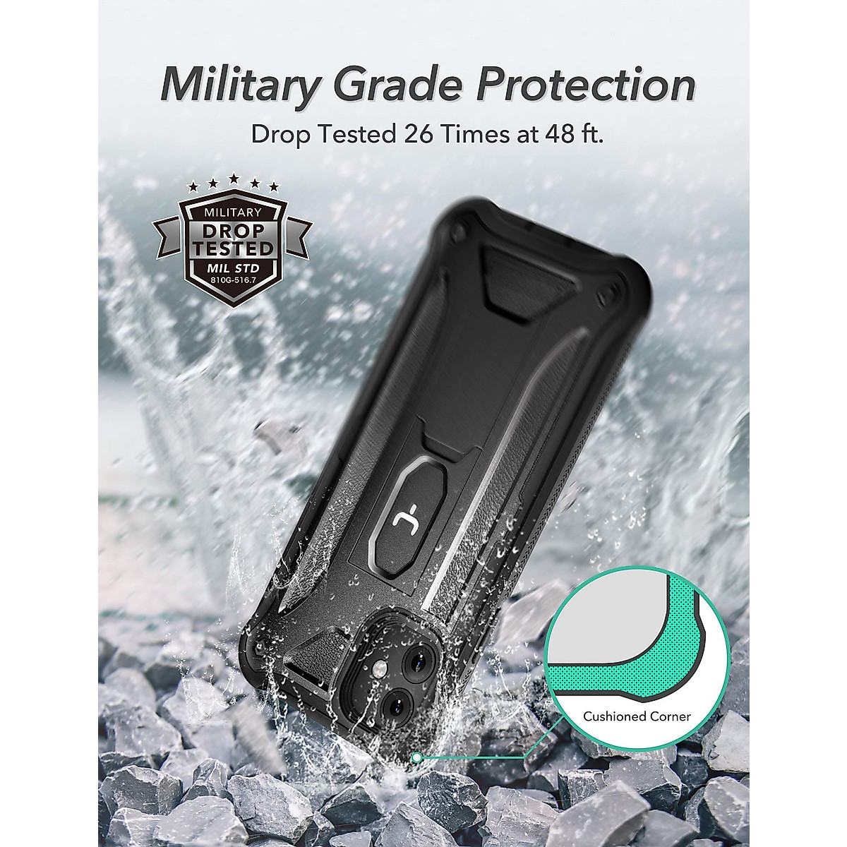 YOUMAKER Designed for iPhone 11 Case, Heavy Duty Protection Kickstand with Built-in Screen Protector Shockproof Cover for iPhone 11 6.1 Inch - Black