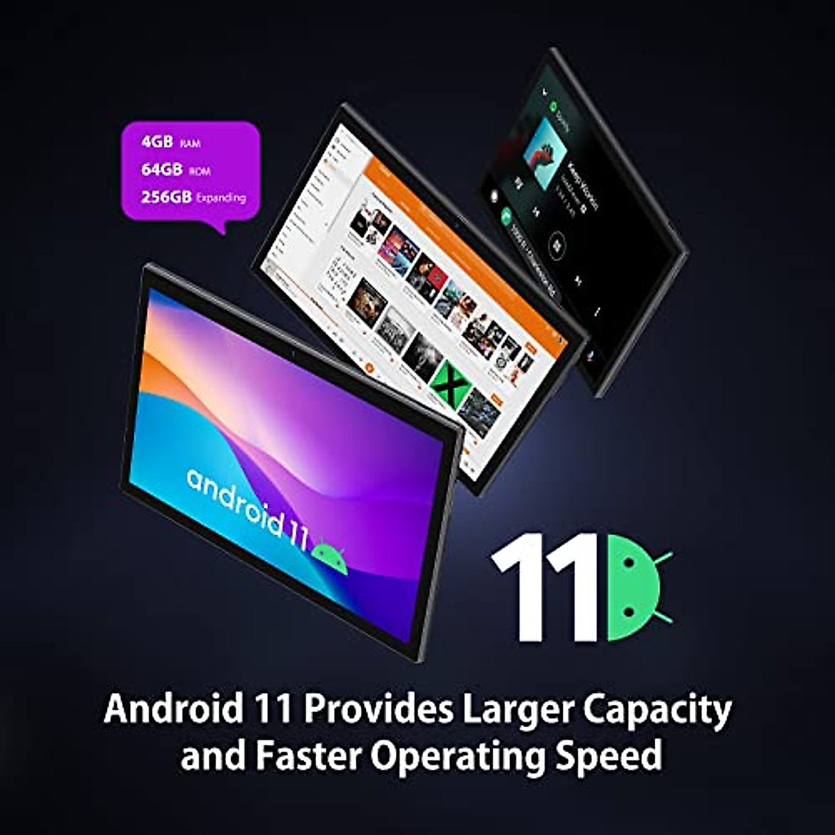 MAGCH 10 inch Tablet Android, 1920 * 1200 FHD Screen, Octa-Core Tablet, 64GB Storage 8000mAh Battery, Dual Camera Bluetooth 5.0/GPS/WiFi Android 11 Tablet, Metal Cover - Gray