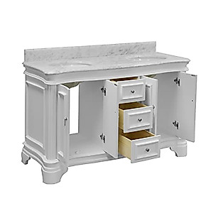 Kitchen Bath Collection Katherine 60-inch Double Bathroom Vanity (White/Carrara): Includes White Cabinet with Authentic Italian Carrara Marble Countertop and White Ceramic Sinks