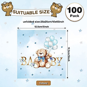 100 Pack Bear Baby Shower Napkins Square Bear 3 Ply Paper Napkins Blue Disposable Balloon Star Bear Cocktail Napkins for Baby Shower Gender Reveal Birthday Party Decorations, 5 x 5 Inch
