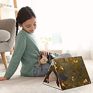 Y-DSIWX Guinea Pig Hideout House Bed, Geometric Triangle Pattern Gold Rabbit Cave, Squirrel Chinchilla Hamster Hedgehog Nest Cage