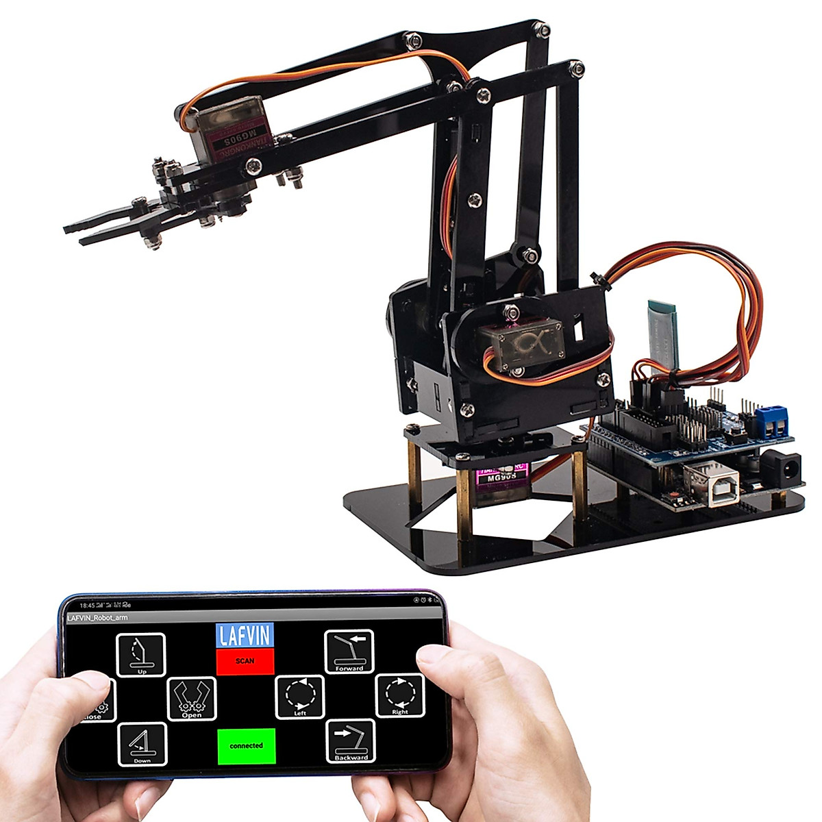 LAFVIN 4DOF Acrylic Robot Mechanical Arm Claw Kit Compatible with Arduino IDE DIY Robot with CD Tutorial