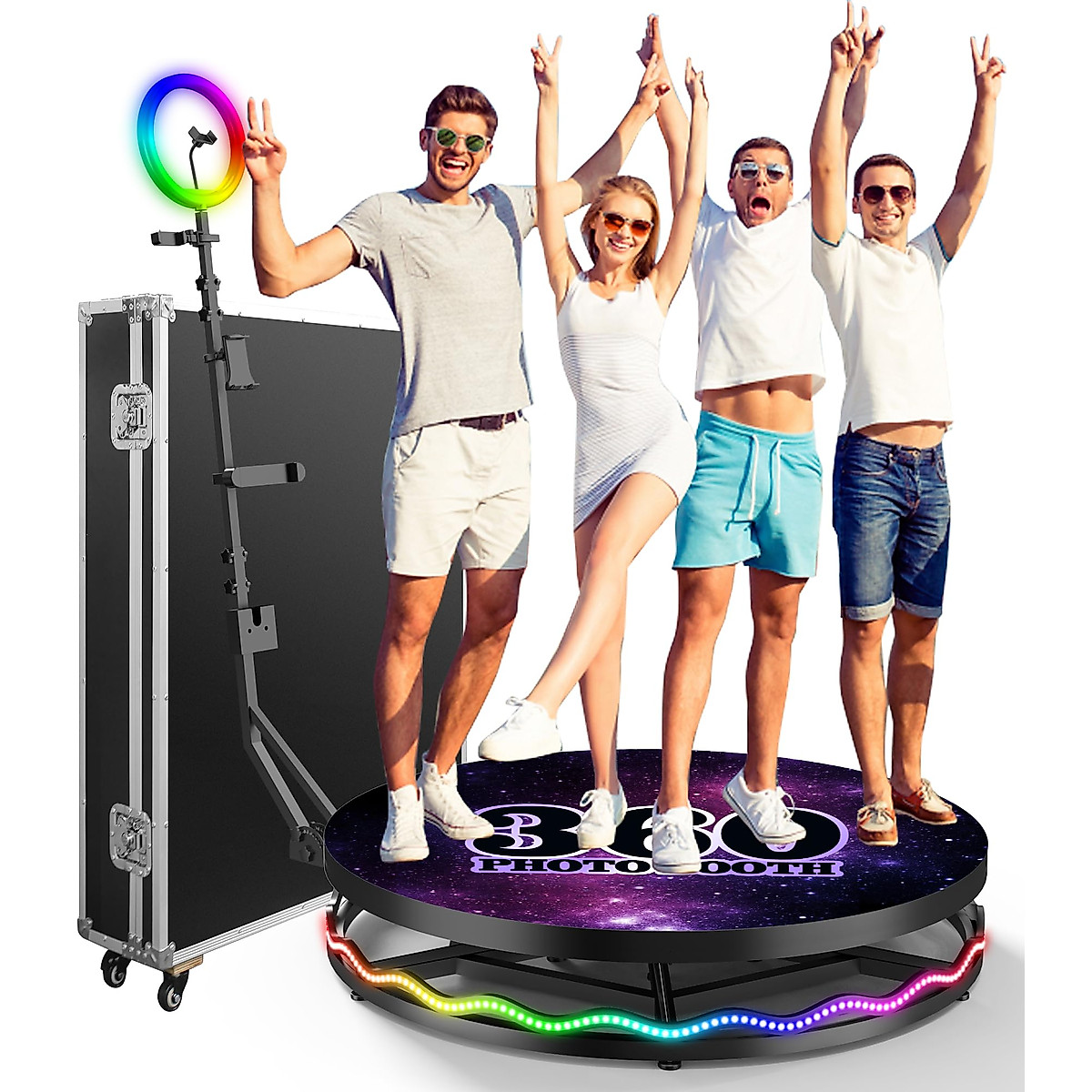 360 Photo Booth Machine for Parties with Ring Light Free Custom Logo Stand on Remote Control Automatic Slow Motion 360 Spin Photo Camera Booth