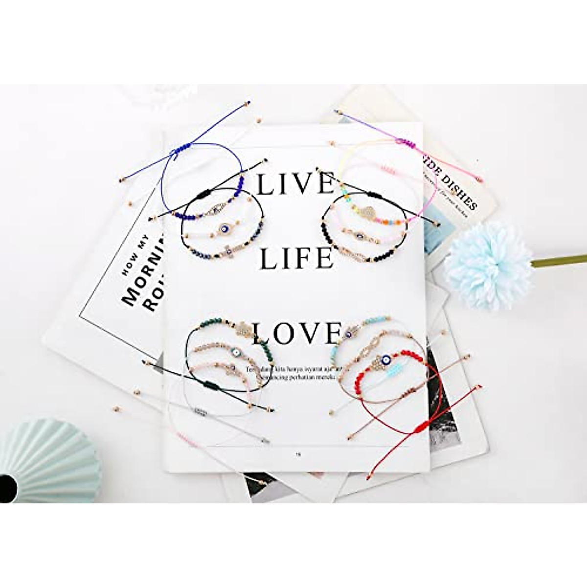 24/12 Pcs Evil Eye Bracelets Mexican Bracelets Hamsa Bracelet Set Protection Mal De Ojo Bracelets Gold Evil Eye Anklets Jewelry Gift for Women Men