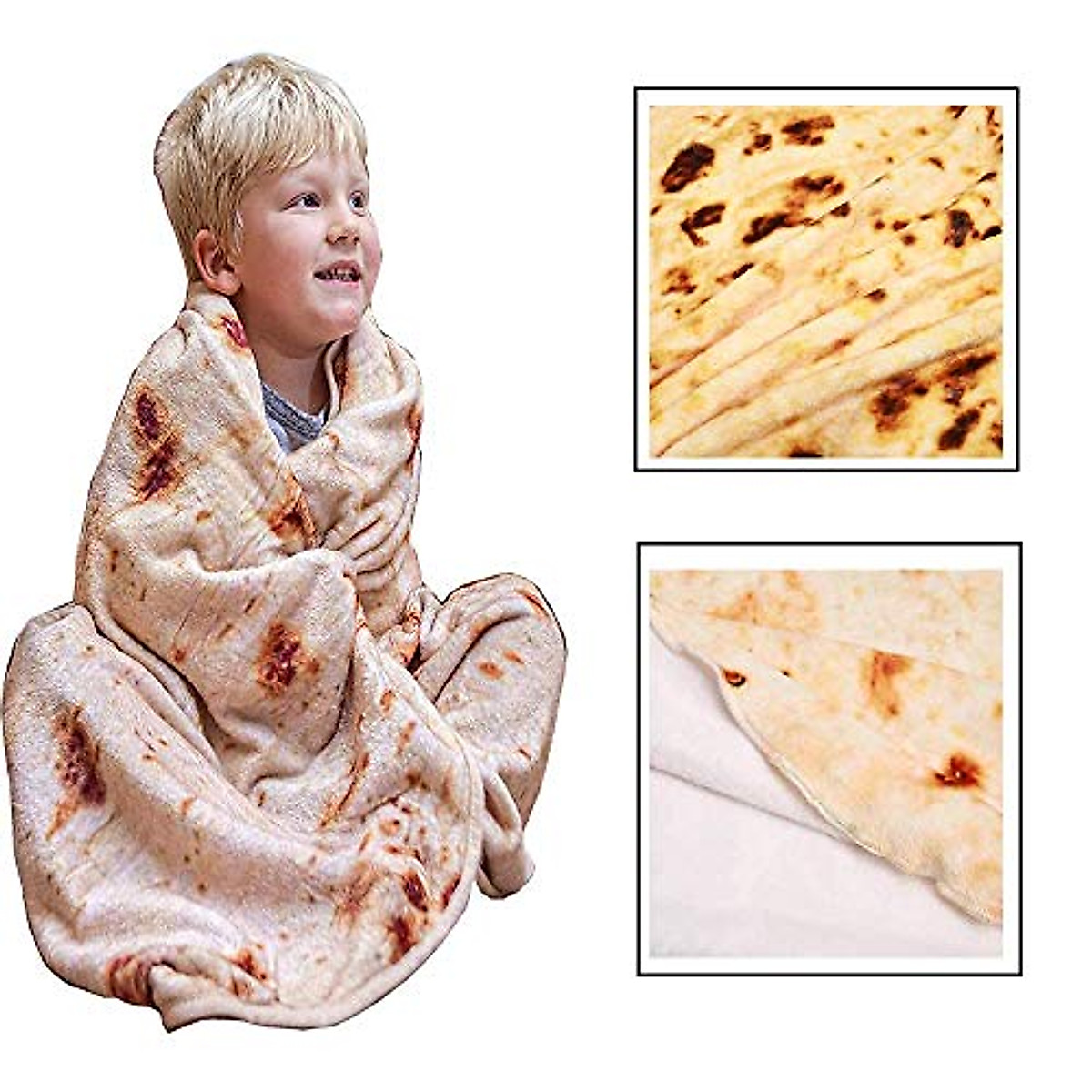 GZDDG Burrito Tortilla Blanket, Perfectly Round Novelty Food Wrap Blanket Creative Food Flour Throw, Comfort Wearable Blanket for Bed & Sofa (59 inch)