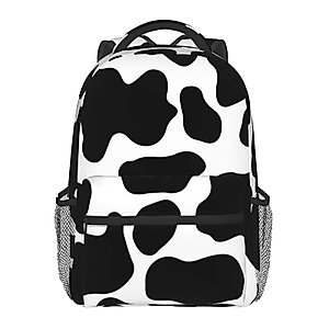 Aisquw Black And White Cow Print Backpack Large-Capacity School Bag Laptop Portable Backpack For Travel Office Shopping (Black White Cow)