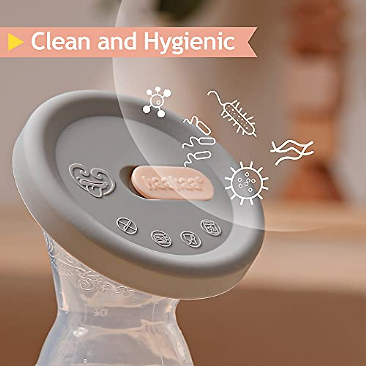 haakaa Manual Breast Pump Breastfeeding Pump 4oz/100ml+Lid Food Grade Silicone Bundle with Ladybug Silicone Milk Collector 2pk