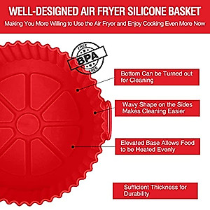 2 Pack Air Fryer Silicone Liners Pot for 3 to 5 QT, Air Fryer Silicone Basket Bowl, Replacement of Flammable Parchment Paper, Reusable Baking Tray Oven Accessories, Red+Blue, (Top 8in, Bottom 6.75in)