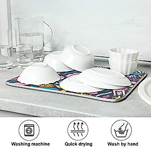 Cute Mermaids Whale Corals Seaweed Dish Drying Mat 24"x18" Absorbent Machine Washable Hanging Fast Dry Pad Dish Protective Mat for Kitchen Countertop Heat Resistant Dinner Table Mat