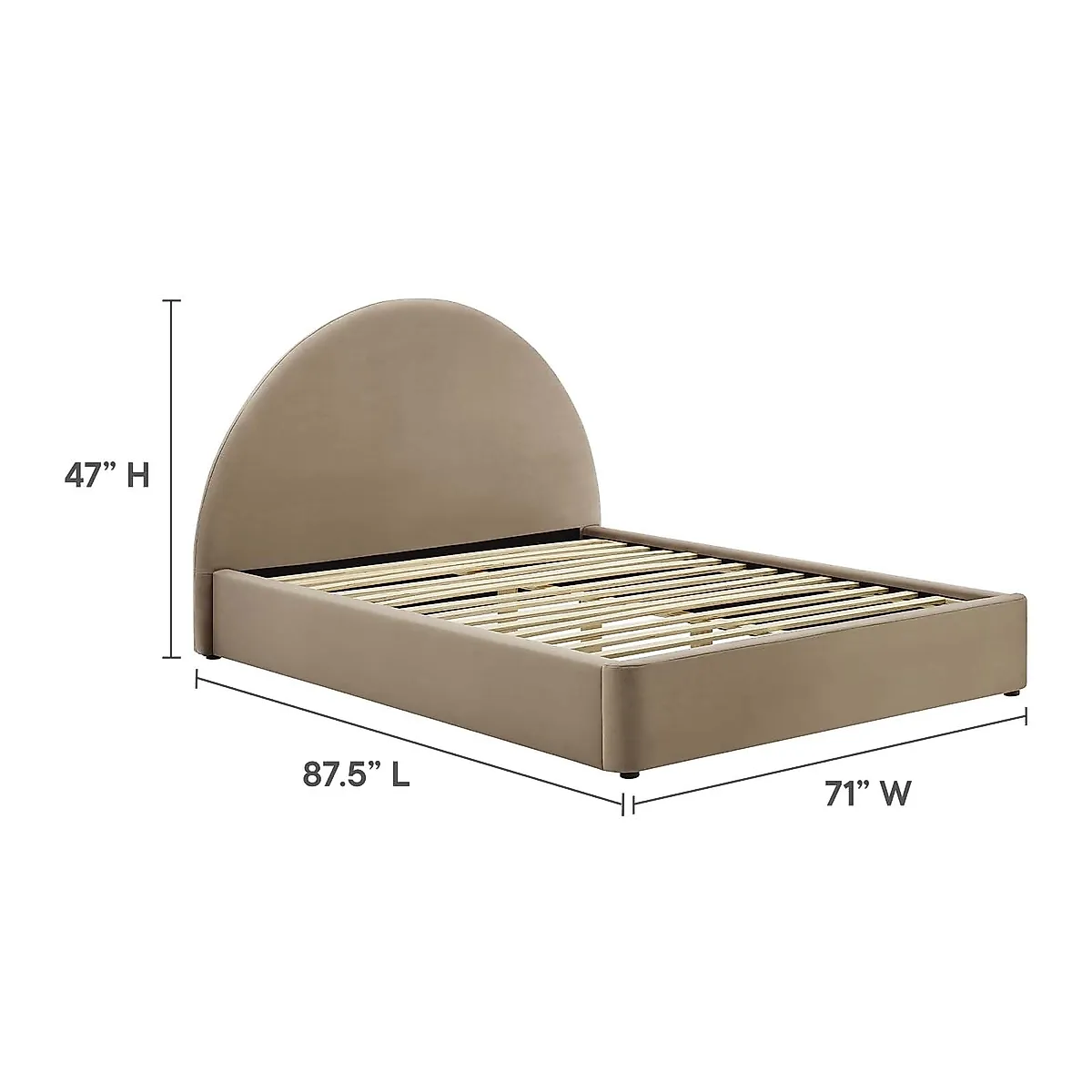 Modway Resort Queen Size Platform Bed with Arch Shaped Round Headboard in Taupe, Upholstered Velvet Bed Frameain-Resistant Performance Velvet, Soft Cloud Bed Frame, No Box Spring Needed