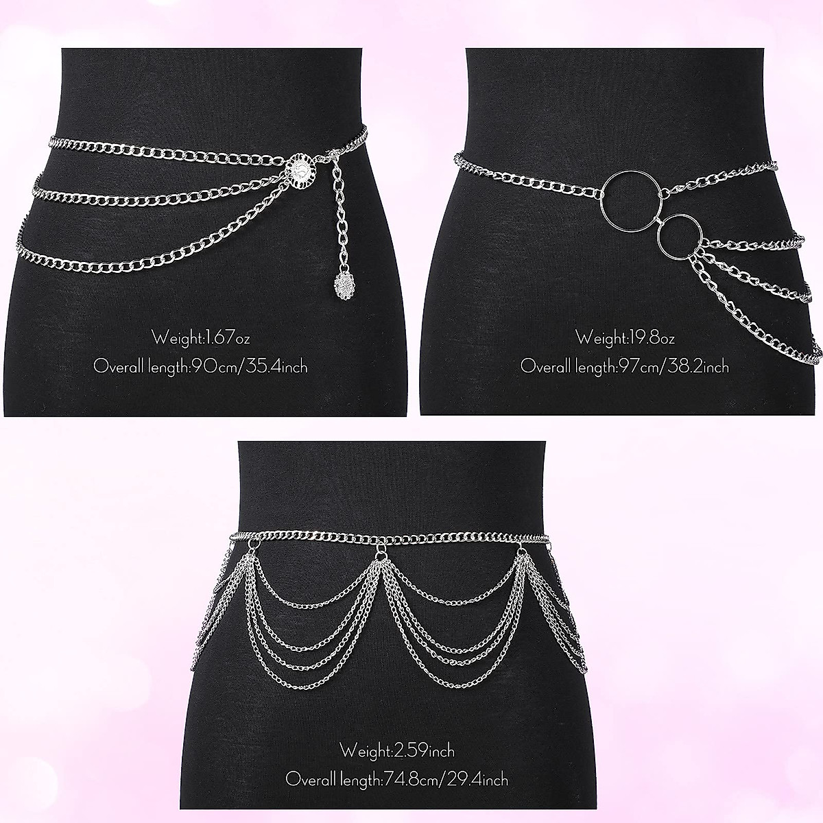 3 Pieces Belly Waist Chain Multi Layer Metal Waist Chain Body Summer Beach Chain for Women and Girls (Fresh Style)
