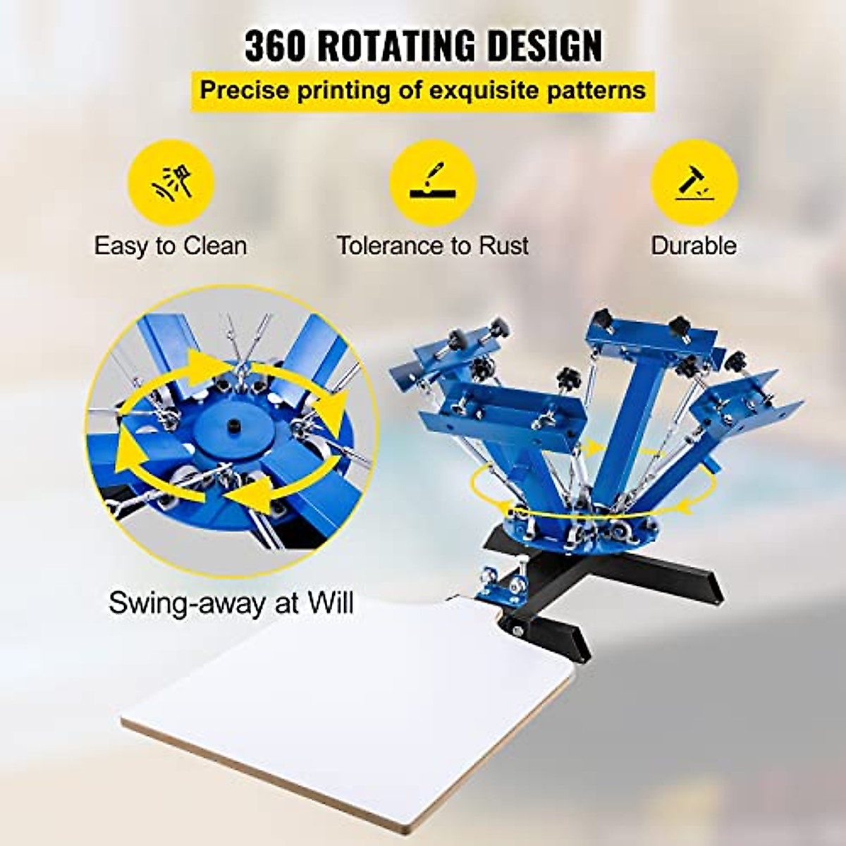 VEVOR Screen Printing Machine, 4 Color 1 Station Screen Printing Press, 21.7 x 17.7 inch Silk Screen Printing DIY T-Shirts Removable Pallet