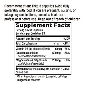Nature's Way Calcium, Magnesium & Vitamin D, 250 Capsules, Pack of 2