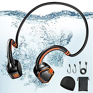 AOSMAN Swimming Headphones Underwater Waterproof Bone Conduction Bluetooth Headphones -Bluetooth 5.1 IP68 Waterproof with MP3 Play 16G Memory,Open Ear Wireless Sports Ultralight Headset (Orange)