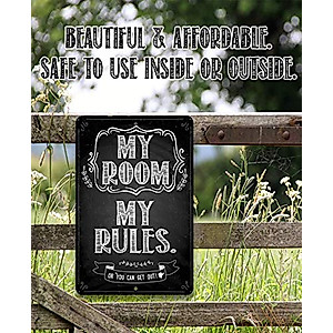 My Room My Rules - Metal Sign - Cute Decor for Teen Room Aesthetic, Stuff for College Dorm Room Essentials - Cheap Gift Under $20 (8" x 12")