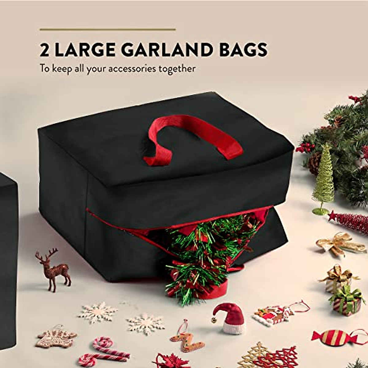 3-Pack Christmas Artificial Tree Storage Bag and Two Garland Bags; Holiday Tree Storage for Trees Up to 9 ft, Includes Card Slot, Dual Zipper, and Carry Handles; Tearproof 600D Oxford Material
