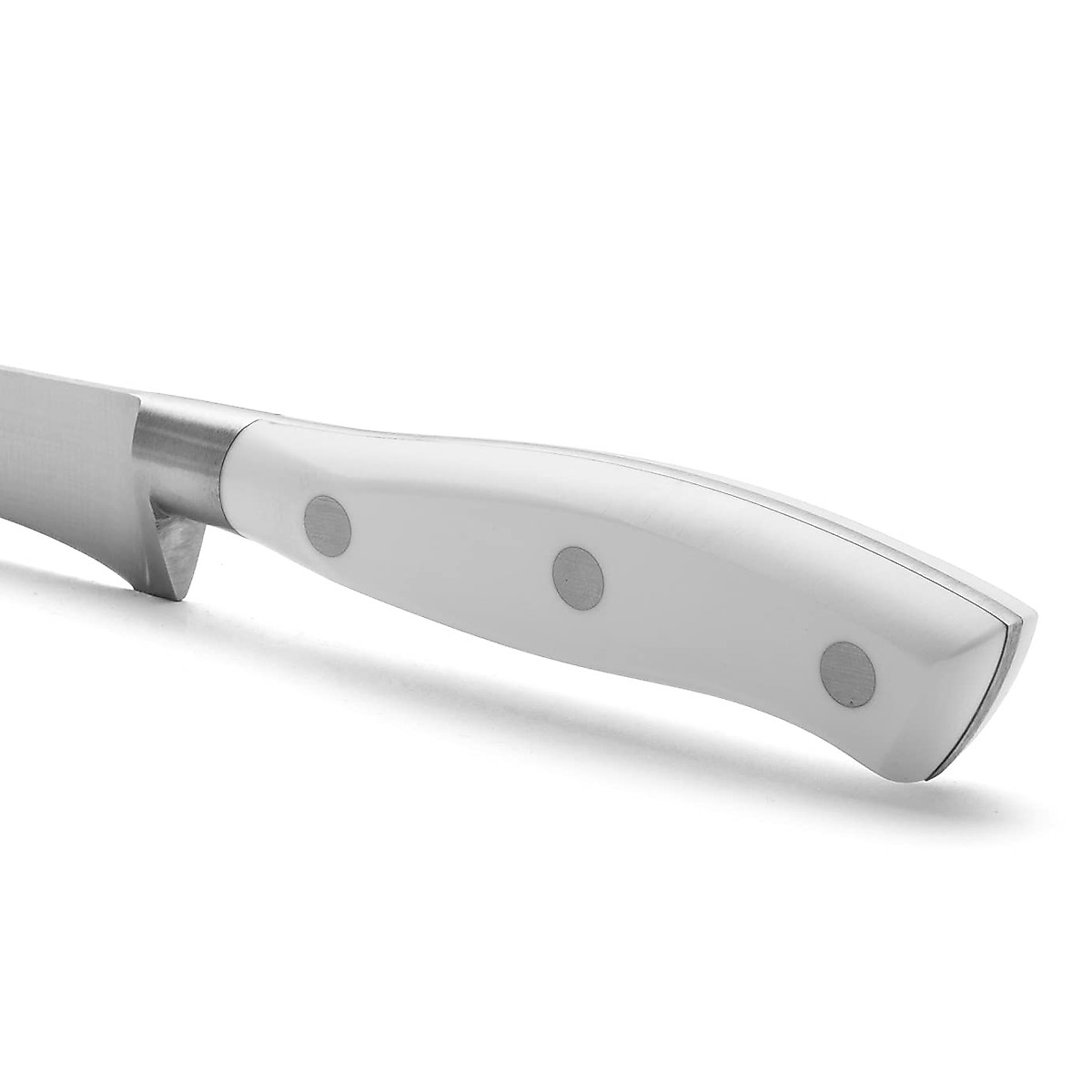 ARCOS Forged Slicing Knife / Ham Knife 12 Inch Nitrum Stainless Steel and 300 mm blade. Ergonomic Polyoxymethylene POM Handle. Series Riviera Blanc. Thin blade with a characteristic smooth edge. Color White.