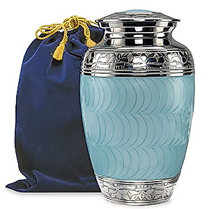 Trupoint Memorials Cremation Urns for Human Ashes - Decorative Urns, Urns for Human Ashes Female & Male, Urns for Ashes Adult Female, Funeral Urns - Large, Up to 200 Lbs, Light Blue