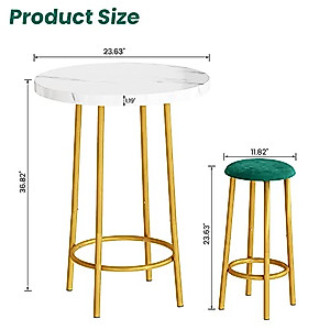 tantohom Bar Table and Chairs Set,3 Piece Round Pub Dining Table Set with Bar Stools Counter Height White Wood Top Metal Frame Bistro Table for 2, Easy Assembly
