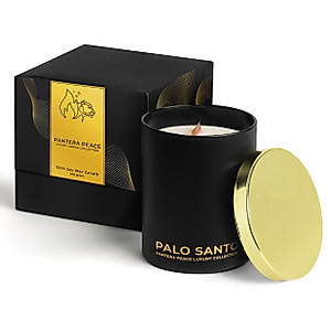 Pantera Peace Palo Santo Candle, Wood Wick Candles That Crackle, Scented Candle for Large Room, 40+ Burn Time, Wooden Wick Candles, Luxury Candle Gift, Meditation Prosperity Aromatherapy Soy Candle