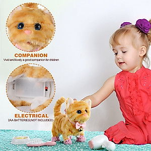 WorWoder Plush Electronic Interactive Cats That Move and Meow Waliking Lifelike Interactive Toy pet Stuffed Kitten for Girls Kids (Yellow Stripes)