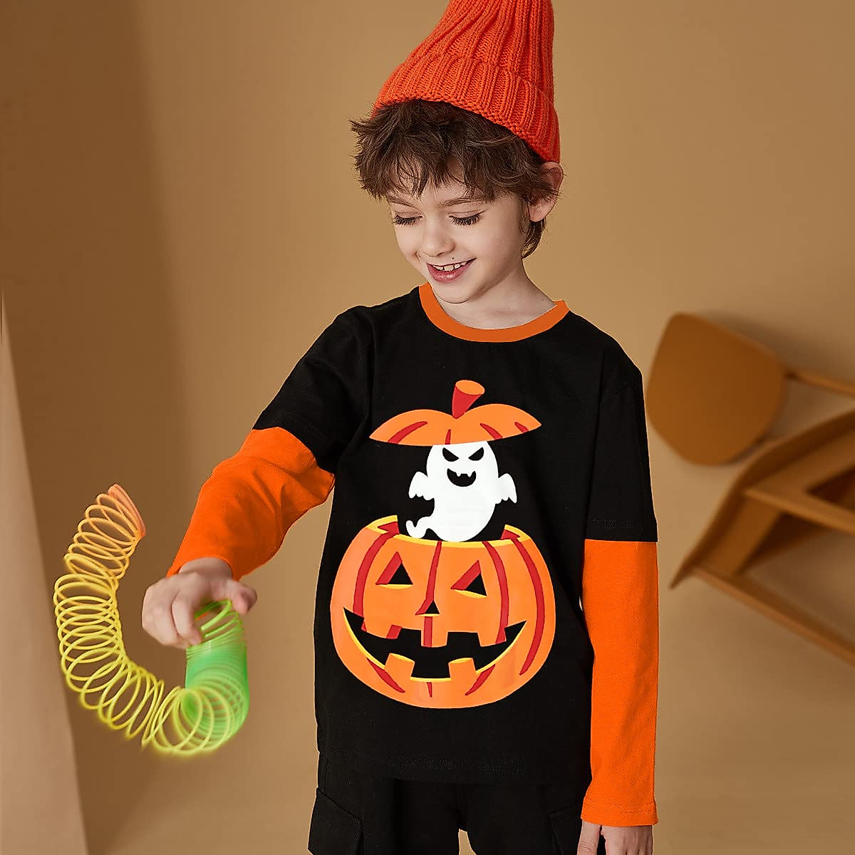 Halloween Shirts Little Boys Girls T-Shirts Glow in The Dark Ghost Long Sleeve Tees Kids Pumpkin Tops 10 11 Years