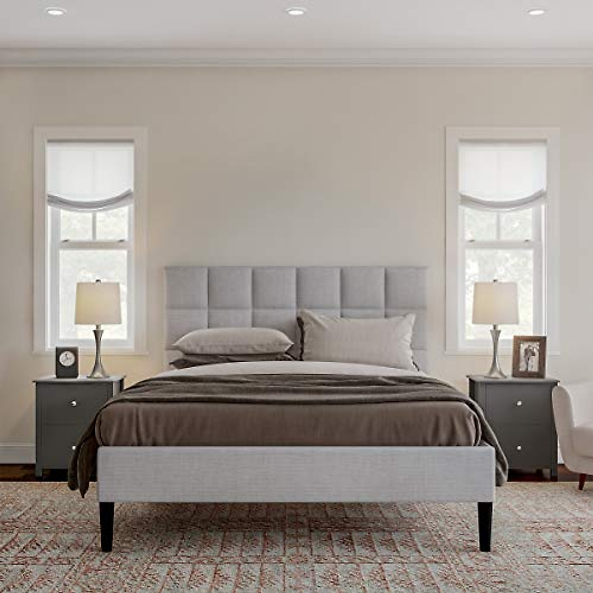 Lavish Home End 2 Drawers-Sofa Side Table, Gray & Silver