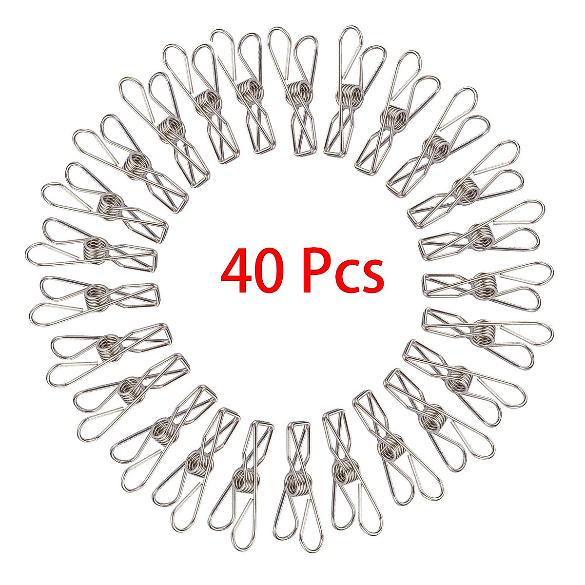 Small Chip Clips, 40 Pcs 1.7 Inch Stainless Steel High Elasticity Good Persistence for Clothespins, Paper Clips, Food Bag Clips, Clothes Pins (40)