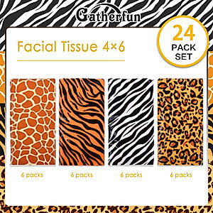 Jungle Safari Animal Print Pocket Pack, White Paper Facial Tissue 24 Pack