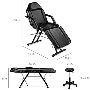 Best Choice Products 71in 3-Section Multipurpose Massage Bed, Spa & Salon Facial, Tattoo Chair w/Hydraulic Stool, Removable Headrest, Facial Cradle, Towel Hanger - Black