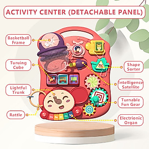 QDRAGON 5 in 1 Walker for Baby Girl, Baby Push Walkers, Assemble as Scooter/Motorbike/Activity Center/Detachable Panel, Walking Toys Learning Walker for Infants Toddler, Red