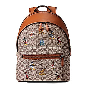 COACH Disney Parks Mickey Embroidery Charter Backpack in Signature Textile Jacquard 0v/Cocoa One Size