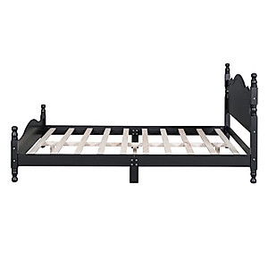 Wekity Queen Size Wood Platform Bed Frame,Retro Style Platform Bed with Wooden Slat Support (Black)