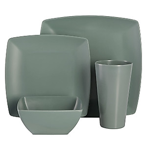 Gibson Home Soho Grayson Square Melamine Plastic Dinnerware Set, Service for Four (16pcs), Green
