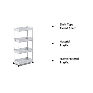 SPACEKEEPER Storage Cart, 4-Tier Mobile Shelving Unit, Bathroom Rolling Cart Utility Storage Organizer Shelf for Kitchen Living Room Bathroom Laundry Room & Dressers, Gray